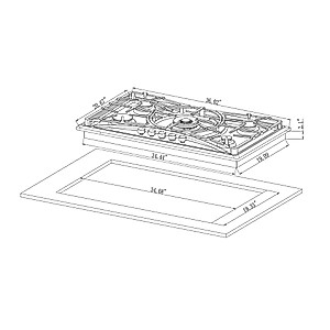 Empava 36 in. Gas Stove Cooktop with 5 Sealed Burners-Heavy Duty Continuous Grates-NG/LPG Convertible, 36 Inch, Stainless Steel
