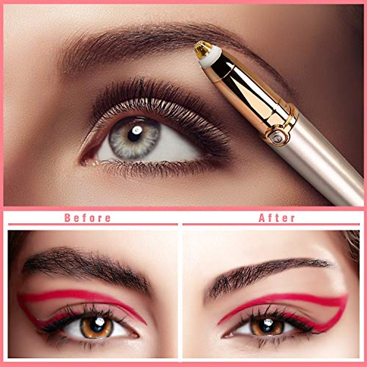 ARCESS Electric Eyebrow Hair Remover Trimmer, Portable Battery-Operated Painless Eyebrow Epilator Removal Razor Tool with LED Light for Women's Eyebrow Ear Hair Nasal Hair Beard