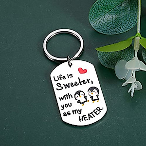 Valentines Gifts for Him Her Kids Boyfriend Girlfriend Anniversary Birthday Gifts for Husband Wife Women Men Christmas Stocking Stuffer Wedding Life is Sweeter with You Keychain Couples Friend Penguin