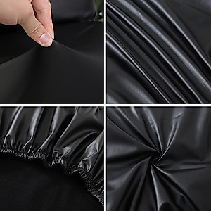 Shukii Waterproof Bar Stool Chair Covers Stretch PU Leather Barstools Chair Seat Cover with Backs Universal Chair Slipcovers Protector Chair Cover for Pub Kitchen (Black, 4pcs)