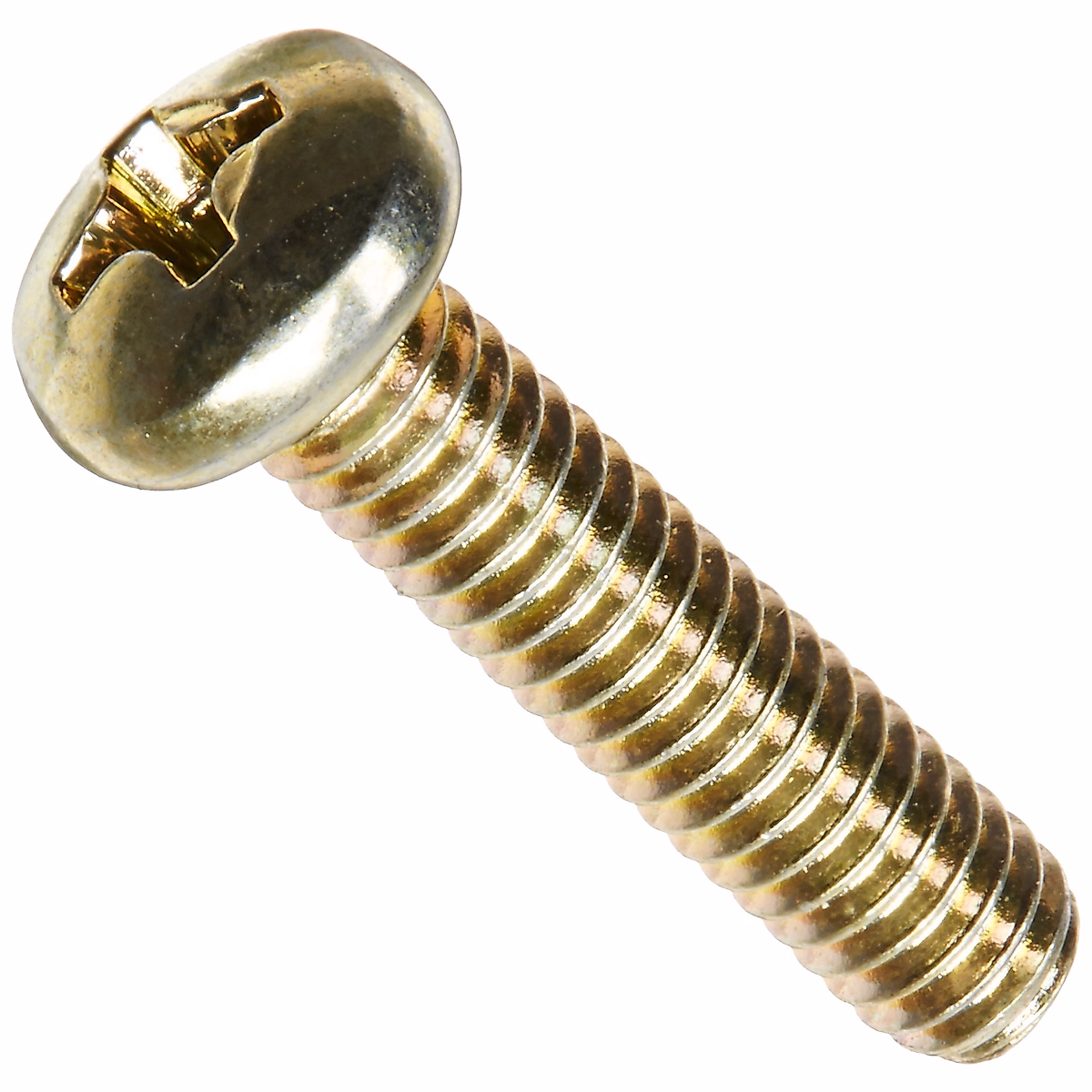 Small Parts 0616MPPY Steel Pan Head Machine Screw, Yellow Zinc Plated, Meets ASME B18.6.3, #2 Phillips Drive, #6-32 Thread Size, 1" Length, Fully Threaded, Import (Pack of 100)