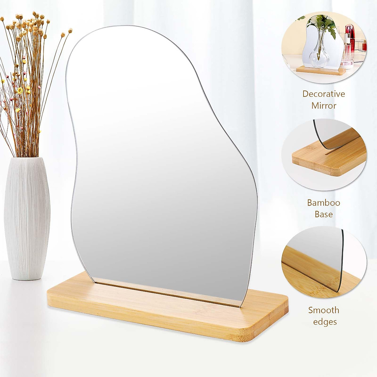 YOSELY Makeup Mirror Vanity Mirror Frameless, Frameless Table Mirror, Desk Tabletop Mirrors with Stand for Bedroom,Living Room