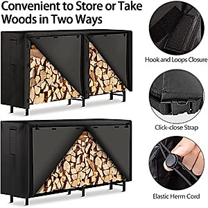 Gardeny Firewood Rack Cover 8 Feet, Waterproof Log Rack 600D Oxford Fabric Cover, Heavy Duty Wood Rack Covering, All Weather Protection, Wood Holder Cover Woodpile Shelter, For Indoor & Outdoor Black