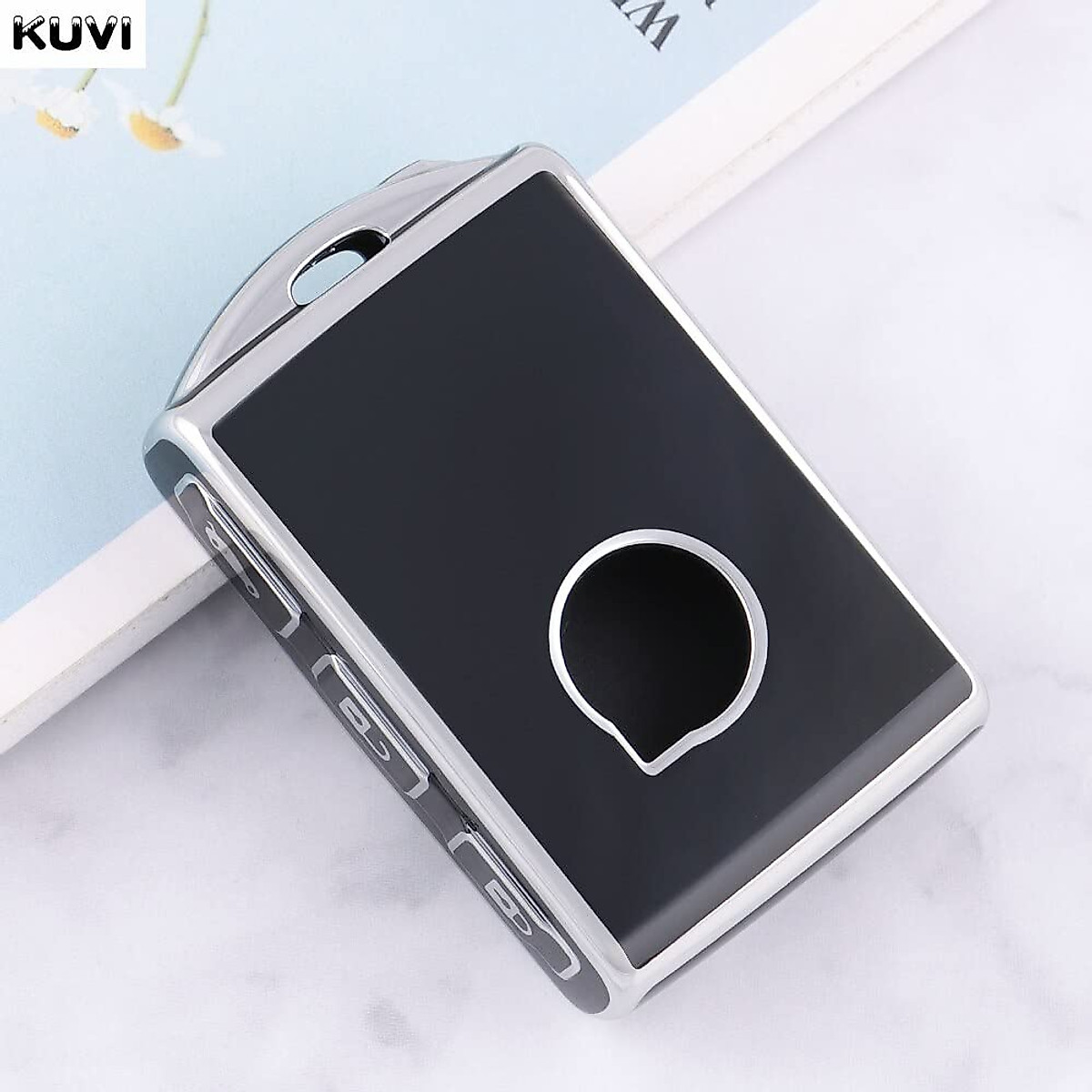 HIBEYO Key Fob Cover Compatible with Volvo XC40 XC60 XC90 S90 V90 2019 2021 2022 2023 TPU Key Case Cover Smart Keyless Auto Key for Volvo Accessoreis with Leather Keychains-Black