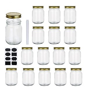 Encheng 16 oz Glass Jars With Lids,Wide Mouth Ball Mason Jars For Storage,Canning Jars For Pickles,Herb,Jelly,Jams,Honey,Dishware Safe,Set Of 15