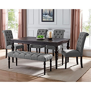 Roundhill Furniture Leviton Urban Style Dark Washed Wood Dining Set: Table, 4 Chairs and Bench, Gray