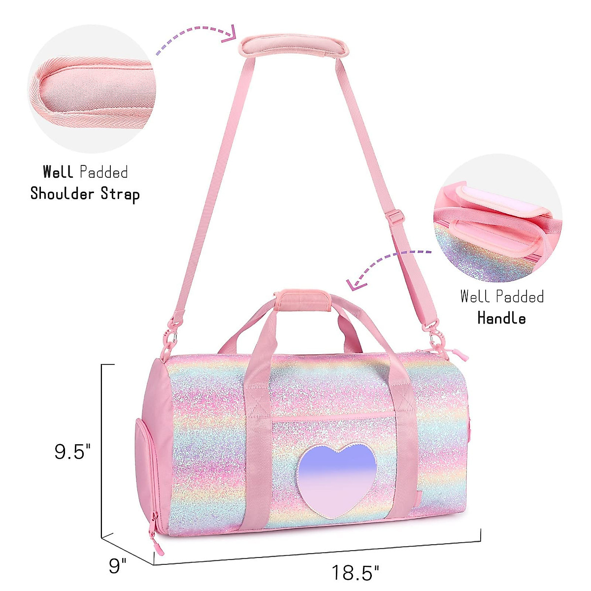 mibasies Dance Bag for Girls Duffle Bag Kids Overnight Travel Sleepover Bags with Shoes Compartment Large