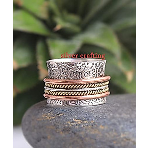 Three Tone Silver Spinner Ring, Beautyful Design Ring, Meditation ring, 925 Sterling Silver Ring (9)