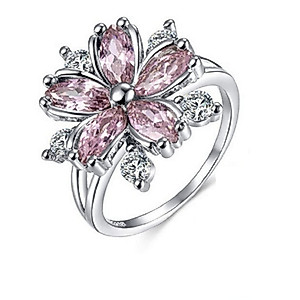Awmnjtmgpw 925 Sterling Silver Romantic Flower Zircon Ring Fashion Pink Diamond Set Cherry Blossom Ring Women's Fashion Wedding Engagement Ring Size 6-10 (Size 7)