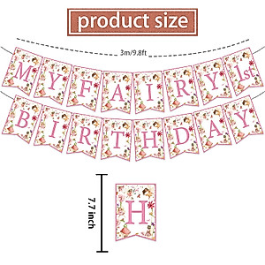 NO-DIY My Fairy First Birthday Decorations Banner Hanging Swirls, Fairy Birthday Decorations, Flower Fairy Themed Birthday Party Decorations Includes 1 Banner 16 Hanging Swirls for Girls Baby Shower