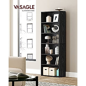 VASAGLE Bookshelf, 6-Tier Open Bookcase with Adjustable Storage Shelves, Floor Standing Unit, Black ULBC166T56
