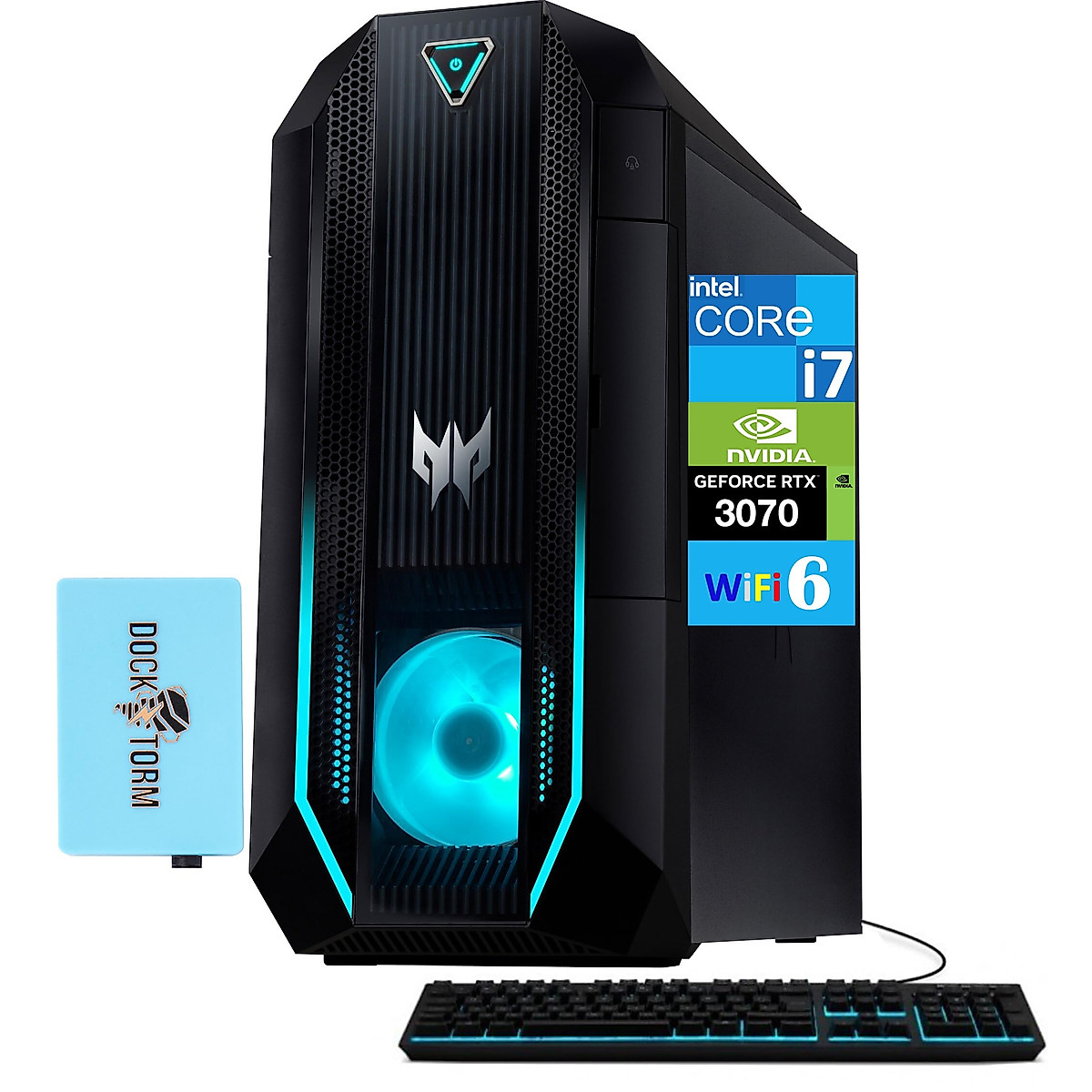 acer Predator PO3-630 Gaming Desktop PC (Intel i7-11700 8-Core 2.50GHz, 64GB RAM, 2TB SATA SSD, GeForce RTX 3070 8GB, WiFi 6, BT 5.1, Backlit KB, RJ-45, Win10Pro) w/Dockztorm Dock