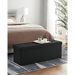 SONGMICS 43 Inches Folding Storage Ottoman Bench, Storage Chest, Foot Rest Stool, Bedroom Bench with Storage, Black ULSF077B01
