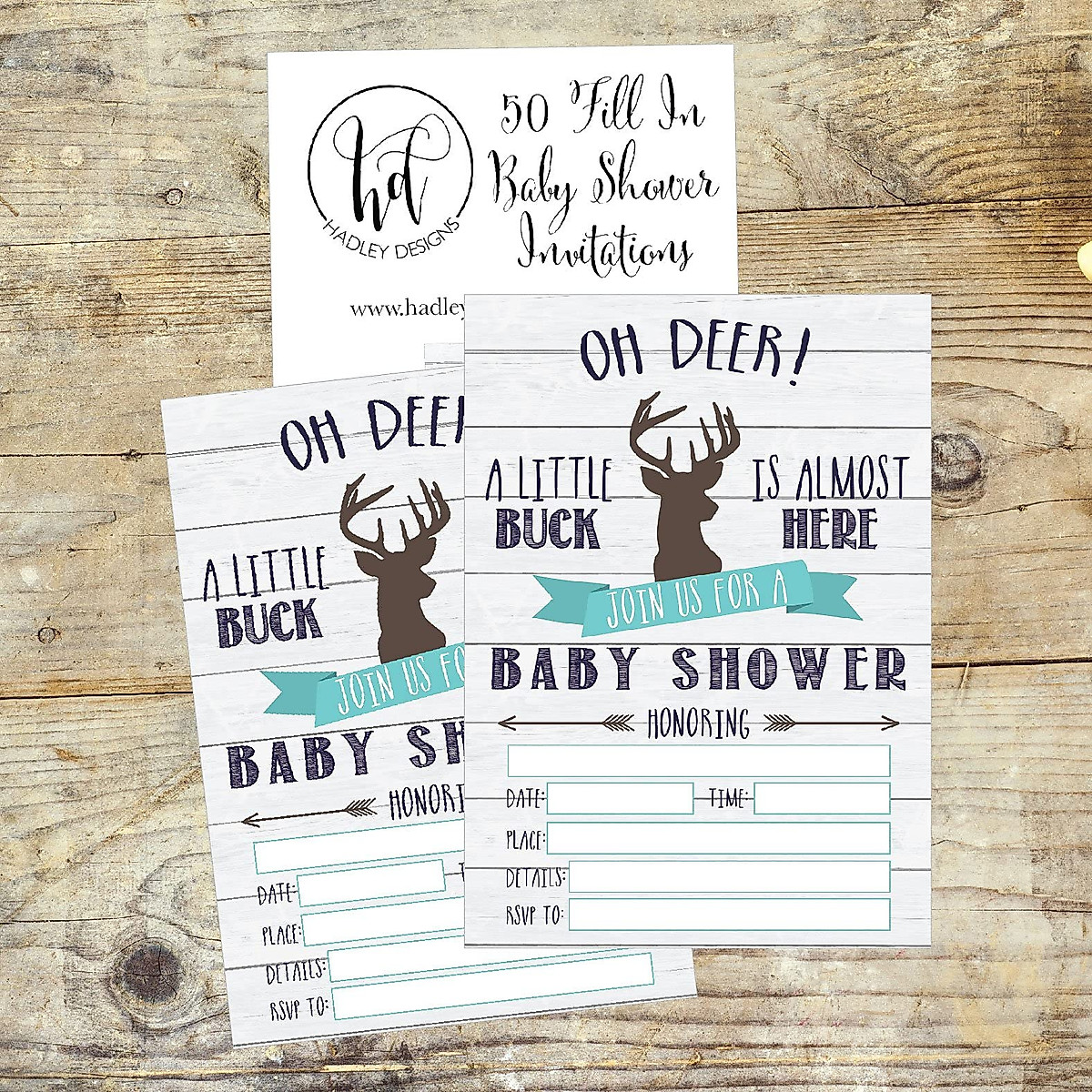 Hadley Designs Deer Baby Shower Invitation set-50 Invitations & 25 Book Request Inserts Include Sprinkle Invites for a Boy and Bring A Book Instead of A Card, Guest Book Alternative