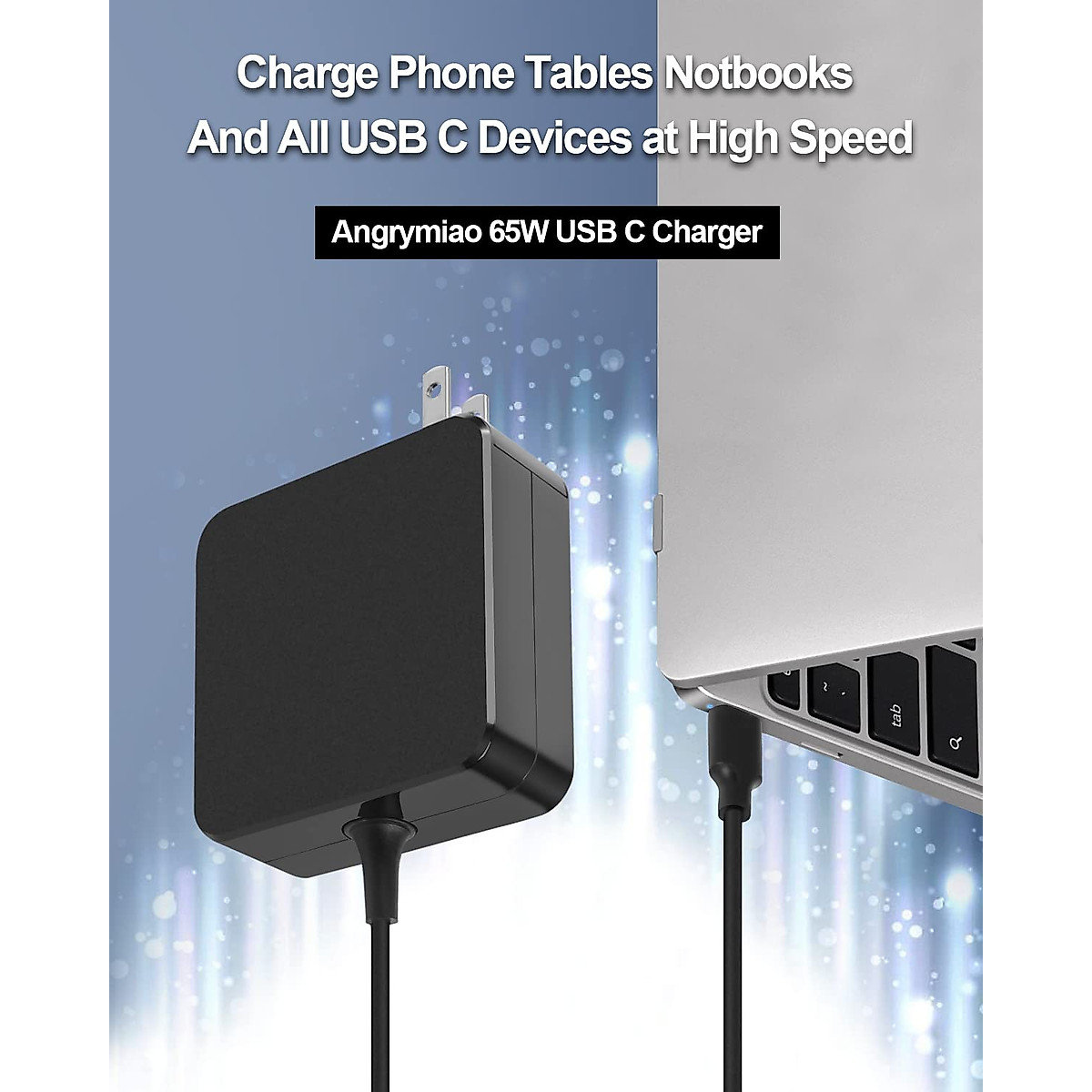 65W USB C Charger,PD Wall Power Adapter Compatible for MacBook Pro, Dell XPS, Chromebook, Lenovo, Huawei Matebook, HP Spectre, Acer and Any Laptops or Smart Phones with USB C