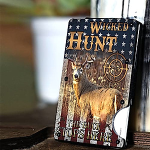 MIKENCO Deer Hunting Mount Me Slim Blocking Metal Pocket Credit Card Holder Minimalist Slim Wallet For Dad Grandpa Son Fathers day (Deer Hunting 2)