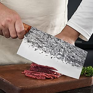 ZENG JIA DAO Cleaver Knife, Heavy Duty Meat Cleaver 8 inch Hand Forged Meat Knife Chopper Knife Full Tang Kitchen Knife for Home Restaurant