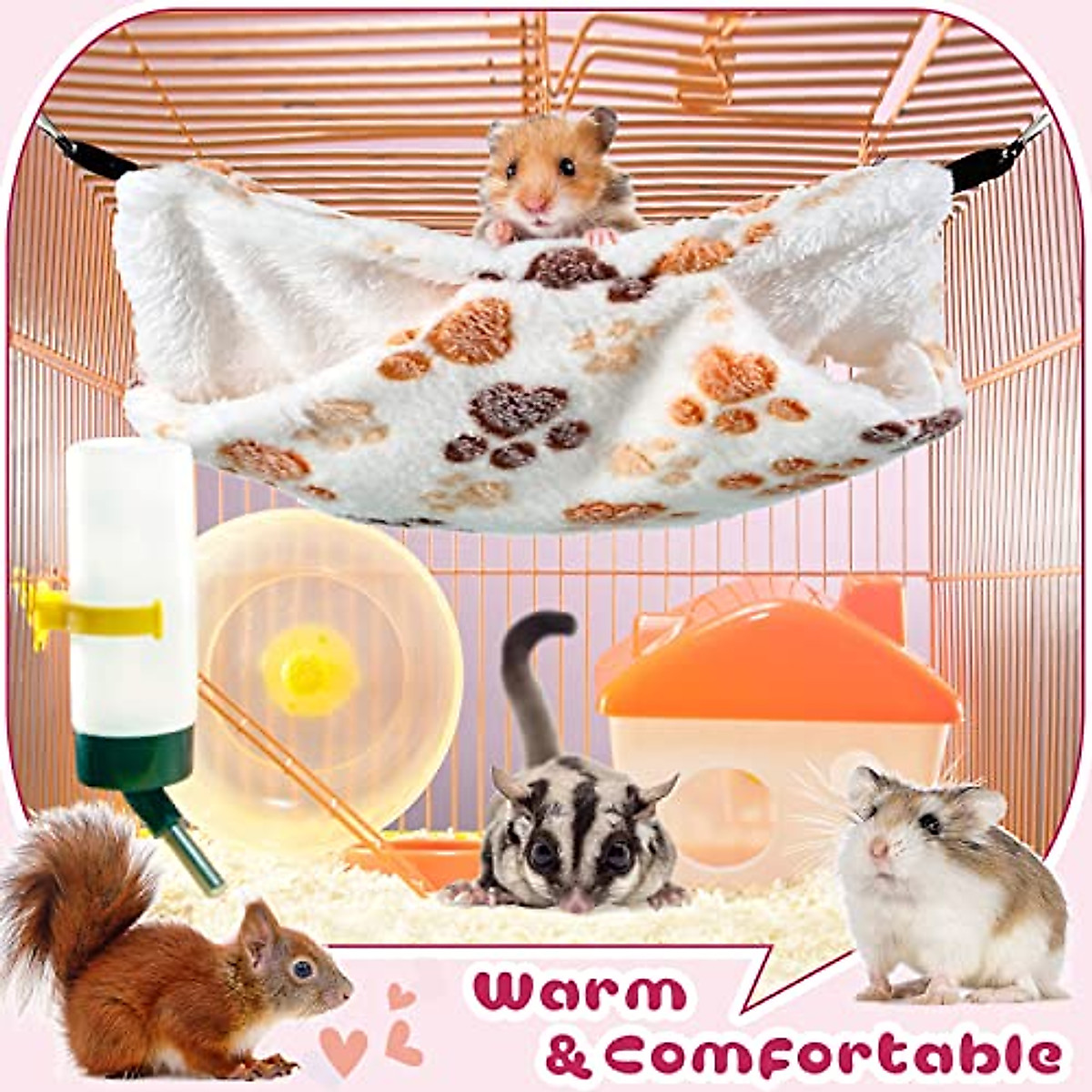 Photect 5 Pcs Double Layer Ferret Hammock Small Animal Hanging Hammock Bunk Bed Ferret Toys Rat Cage Accessories Soft Plush Rat Hammock for Ferret Rat Sugar Glider Pig Guinea Parrot Hideout Play Sleep