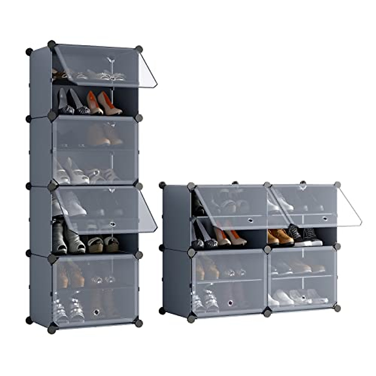 UNZIPE 40 Pairs Shoe Storage Cabient, Pleastic DIY Cube Organizer Shoes Shelve with Doors, Freestanding Shoes Tower Closet Bedroom Hallway
