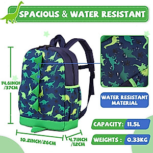 VASCHY Dinosaur Toddler Backpacks, Cute Water Resistant Little Boys Girls Backpack Chest Strap for Kindergarten,Rucksack Schoolbag Bookbag for Kids Green