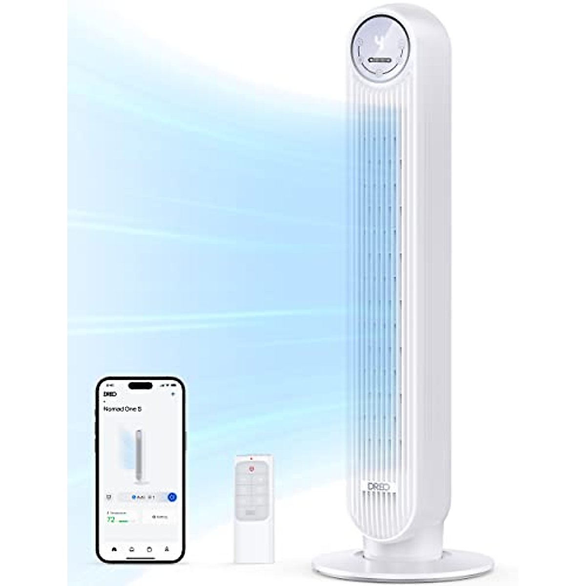 Dreo Tower Fan with Remote, Smart Oscillating Quiet Fans for Bedroom, Bladeless Standing Cooling Floor Fan with WiFi Voice Control Blow Cold Air, 4 Modes, 4 Speeds, 8H Timer, Works with Alexa/Google