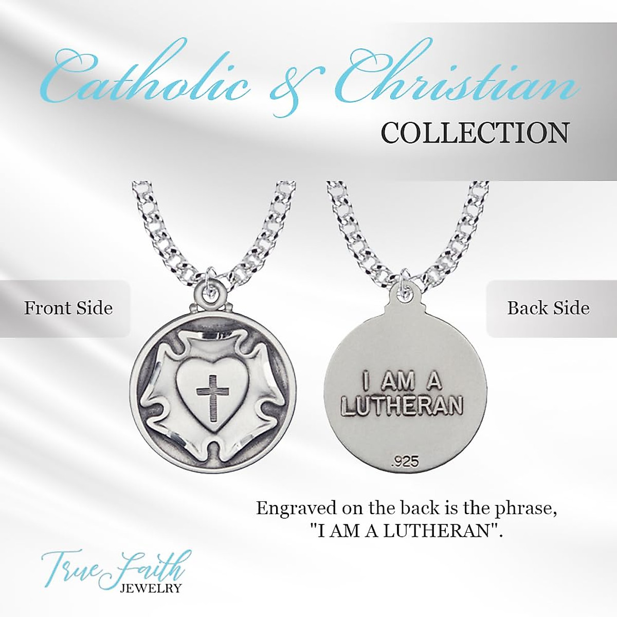 TrueFaithJewelry Sterling Silver Luther's Rose Lutheran Cross Medal Pendant Necklace, 3/4 Inch
