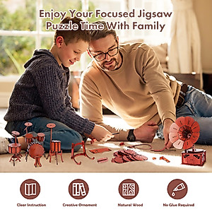 6-in-1 3D Puzzles Music Instrument Set for Adults/Kids with Piano, Gramophone, Drum-kit, Cello, Erhu, and Pipa, for Wooden Decorations, Wood Craft Jigsaw Puzzle for 6 Age up