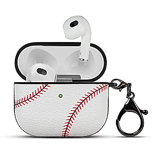 HIDAHE Case for Airpods 3 2021, Airpods 3 Cover, Airpods 3 Skin Accessories Sport Pattern Airpods 3 Cover Leather Case for Apple Charging Case for Airpods 3 2021, Baseball