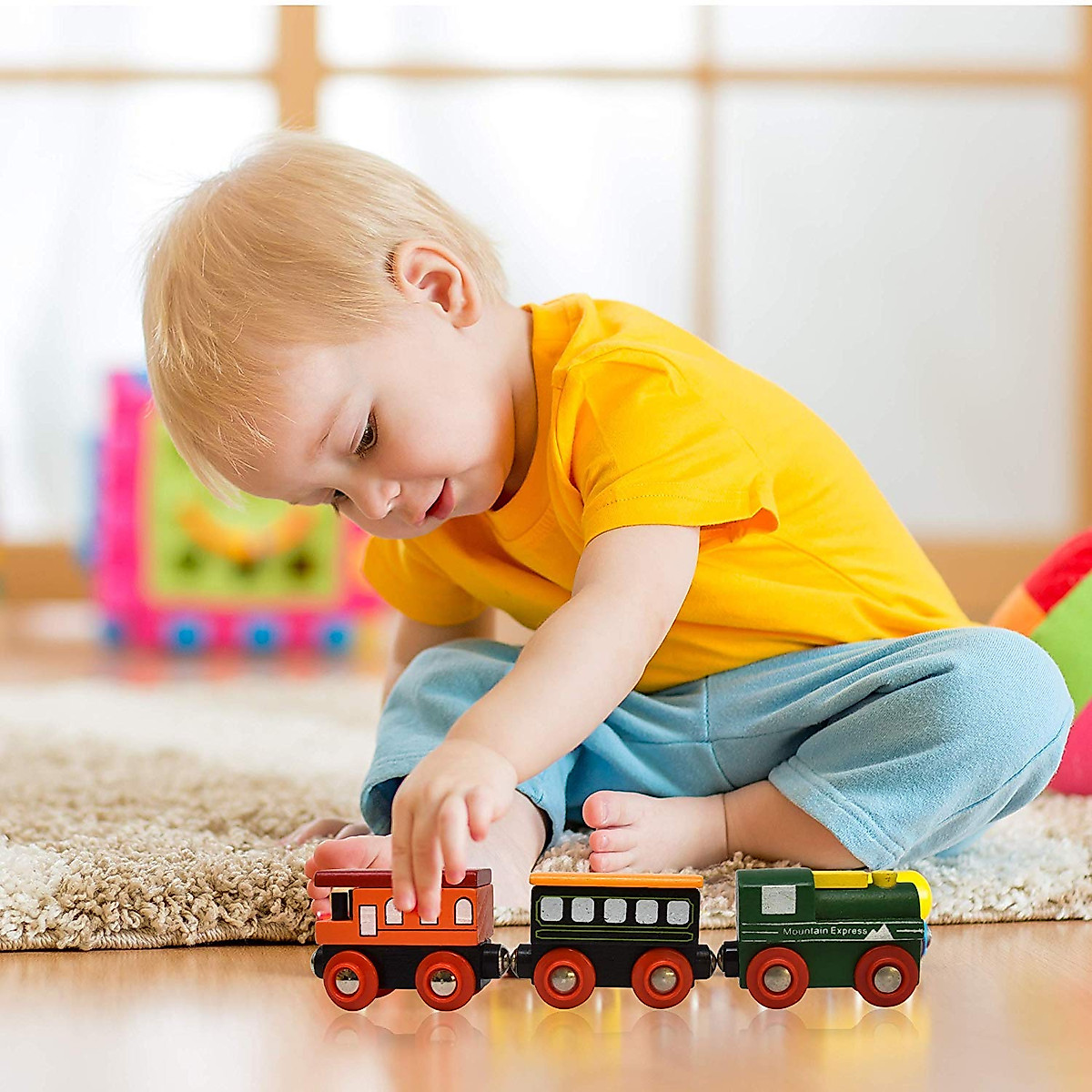 Number 1 in Gadgets Wooden Train Cars - 9 Piece Collection of Magnetic Trains and Wood Engine and Vehicles Compatible with All Major Brands, A Deluxe Railway Set for Toddlers Kids Boys and Girls