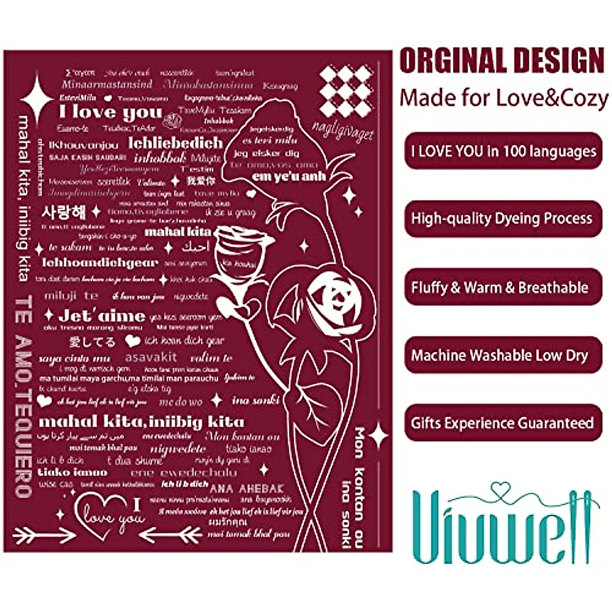 Gifts for Mom, I Love You Blanket 100 Languages Soft Fleece Blanket Mom Gifts from Daughter Son Valentines Day Gifts for Women Wife Birthday Gift Throw Blanket 65”x 50”