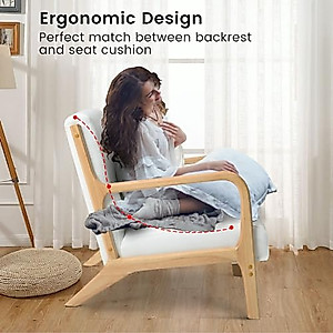 Unovivy Mid-Century Modern Accent, Upholstered Lounge Armchair with Wood Frame Thick Padded Backrest & Seat Cushion, Single Sofa Chair for Living, Bedroom, Reading Room, ‎30" Depth, Beige