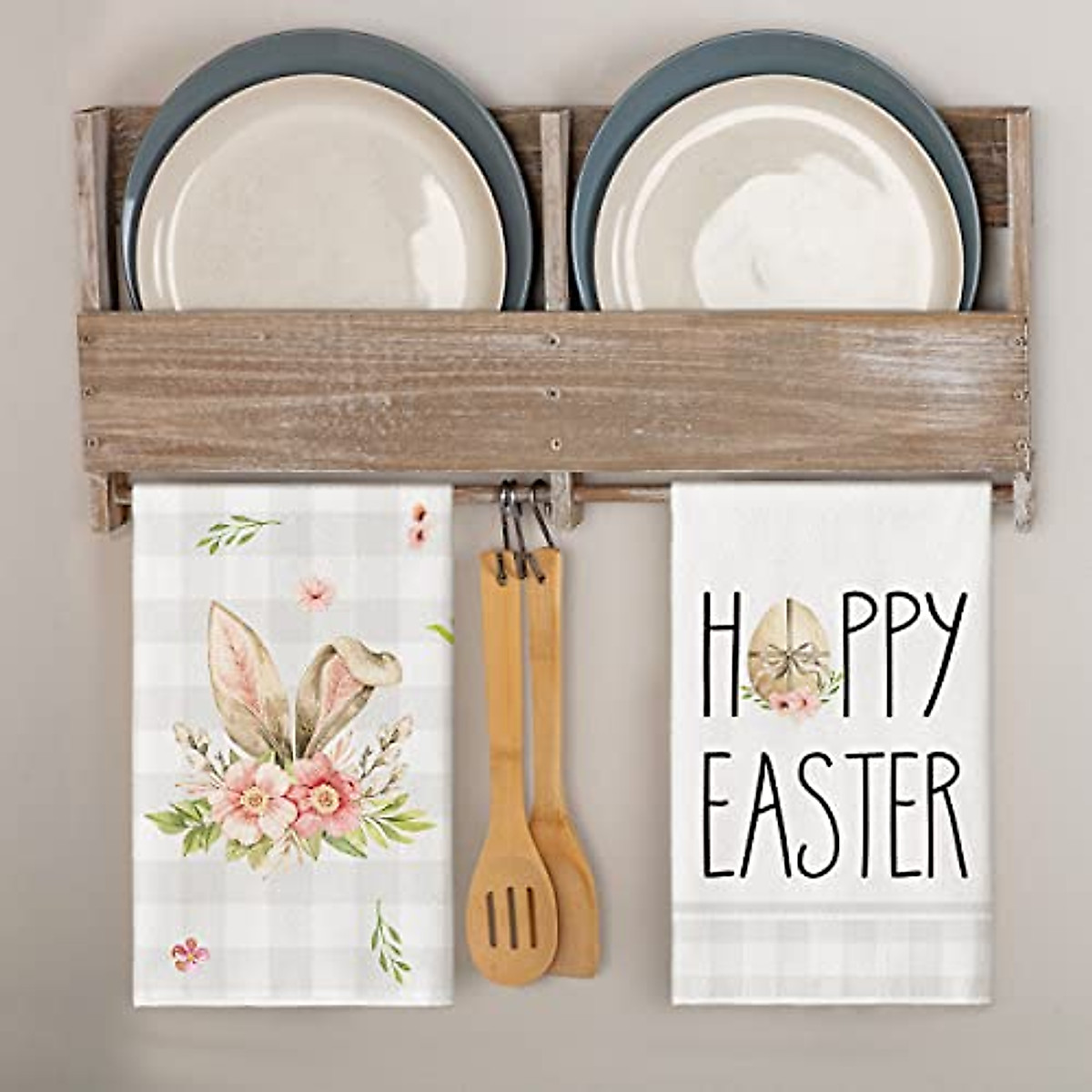 Artoid Mode Easter Rabbit Eggs Kitchen Dish Towels, 18 x 26 Inch Seasonal Spring Tulip Flower Wreath Ultra Absorbent Drying Cloth Tea Towels for Cooking Baking Set of 4