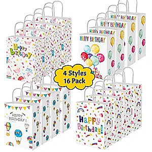 16 Pack Birthday Gift Bags Party Favor Treat Bags with Handle Candy Cookie Goodie Bags for Party Decorations Favors Supplies