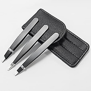 TOPMEET Eyebrows Tweezers Set,Stainless Steel Precision Remover Kit for Facial Hair, Inward Growing Hair and Splinter,Suitable for Women, Men (Black)