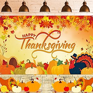 Thanksgiving Backdrop, Happy Thanksgiving Banner Thanksgiving Background, Thanksgiving Backdrops for Photography Party Decorations, 71 x 43 Inch