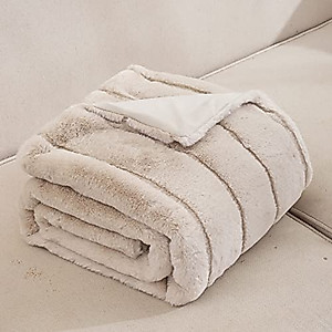 LuxenrelaX Striped Luxury Soft Faux Fur Blanket Throw Blanket for Bed, Beige Furry Fluffy Throw Blankets for Couch, Sofa, Anti-Shedding Blanket- (50" x 60", Beige)