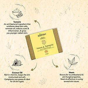 Azafran Neem & Turmeric Skin Clearing Bath Bar, Organic Natural Soap Bar for Oily, Acne-Prone & Sensitive Skin, Handmade Soap in India