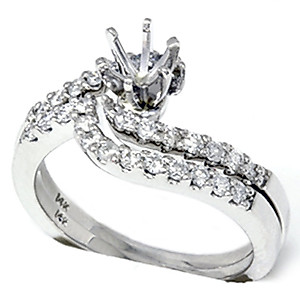 1/2ct Semi Mount Engagement Curve Wedding Ring Set 14K - Size 6