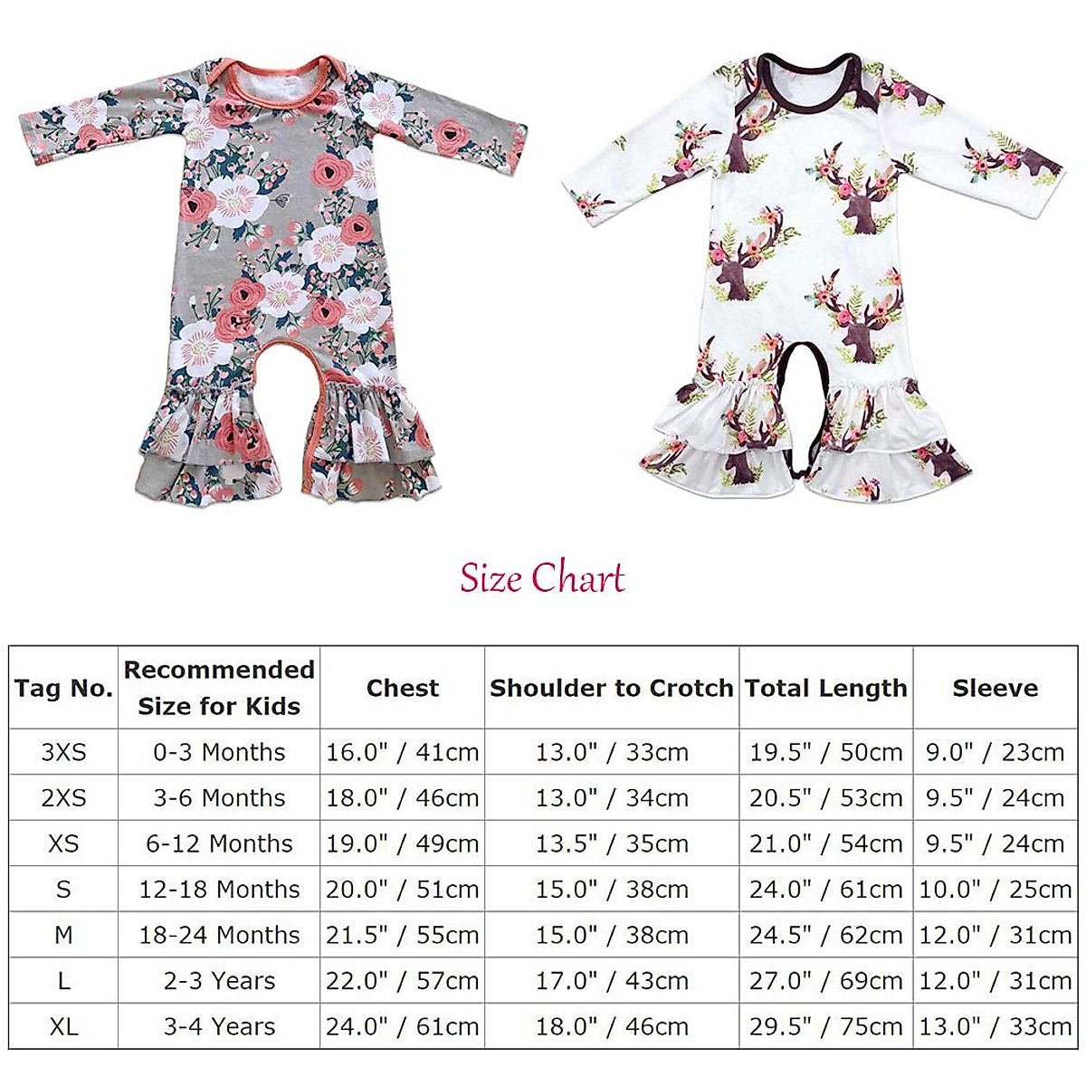 IBTOM CASTLE Baby Girls Icing Ruffle Jumpsuit Leggings Cotton Long Sleeve Floral Ruffles Christmas Romper for Kids Pajamas Birthday Outfit White+Brown+Chicken 3-6 Months