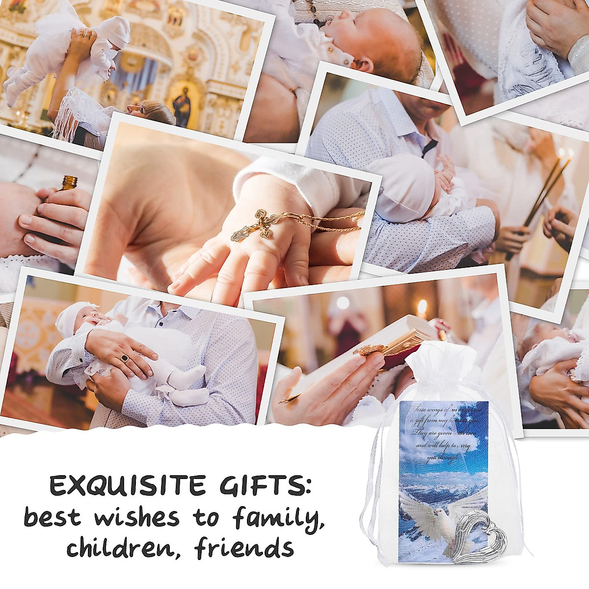 10 Sets Memorial Angel Sign Coins Set Memorial Metal Wing Pocket Token Heart Lucky Angel Charm with Peace Dove Sign Poem Cards White Organza Bags Present for Family Friends