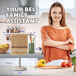 Noonext Hand Towel Holder Stand with Heavy Marble Base and Crystal Knobs, Countertop Towel Stand, T-Shape Hand Towel Rack Stand for Bathroom (Brushed Nickel)