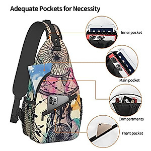 Men & Women Sling Backpack Outdoor Sport Daypack Travel Bag - Multipurpose Anti-Theft Carry On Bag, Breathable Chest Sling Shoulder Backpacks Bags, Vintage Dreamcatcher Art