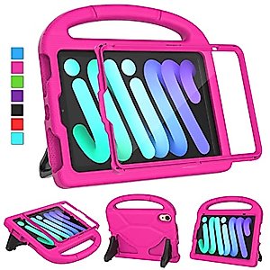 MOXOTEK iPad Mini 6 Kids Case, iPad Mini 6th Generation Case with Screen Protector, Durable Shockproof with Handle Stand Protective Cover for iPad Mini 6th Gen 8.3 inch 2021, Pink