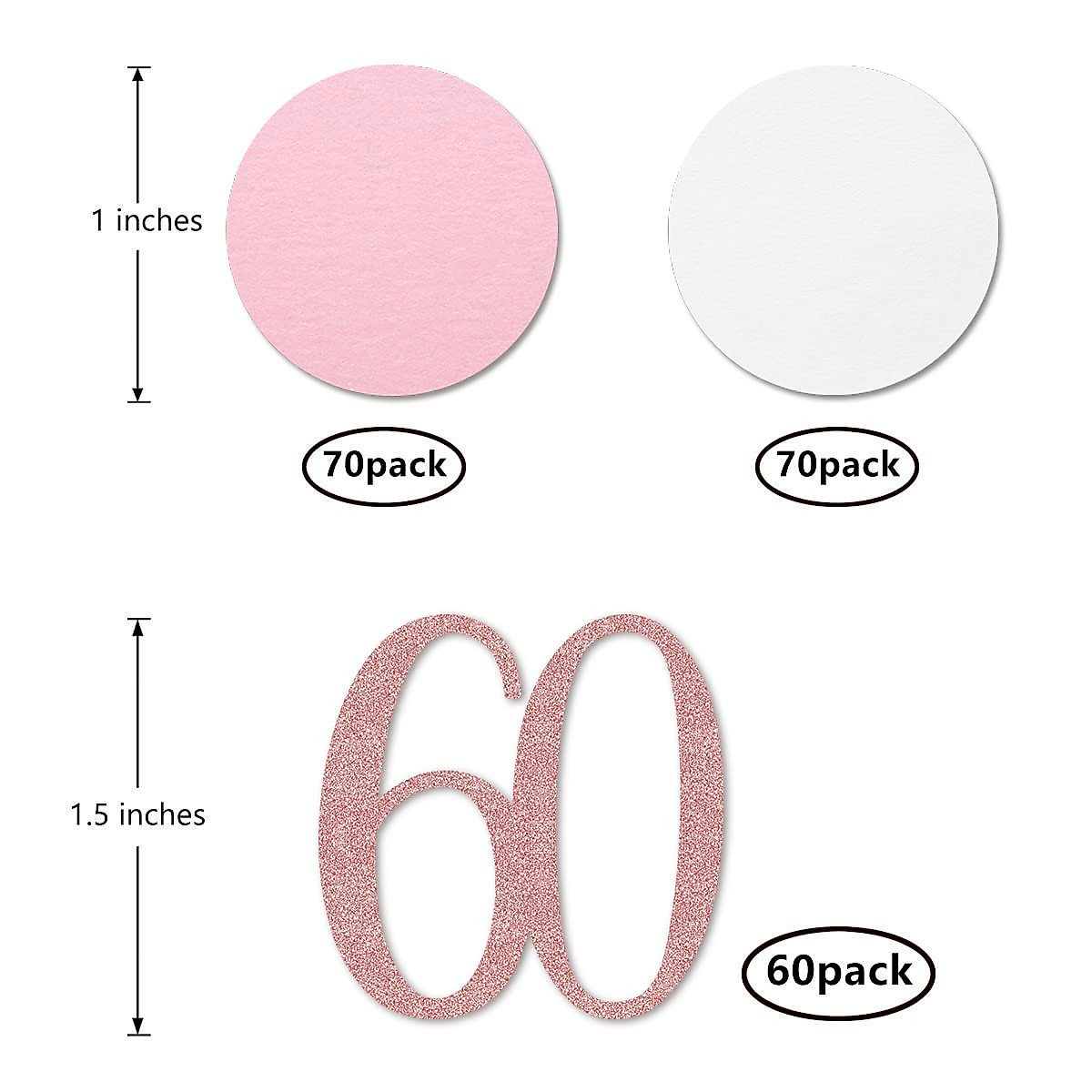 Rose Gold 60 Confetti, 60th Glitter Birthday Number Confetti, 200pcs Anniversary Party Table Decoration Supplies