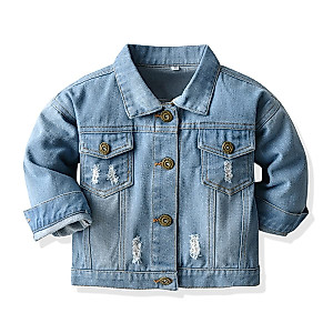 Noubeau Toddler Baby Boys Girls Jean Jacket Kids Denim Jacket Long Sleeve Button Top Coat Casual Outerwear (Blue, 2-3T)