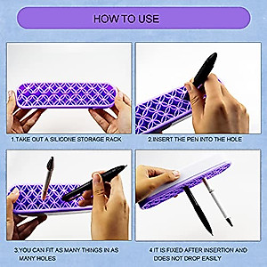 Multi-Purpose Desktop Organizers Silicone Cosmetic Storage Box, 5D Diamond Painting Pen Holder Sewing Tool Storage Box Desktop Storage Box for Brush,Art Supplies, Painting Brush and Craft(Purple)