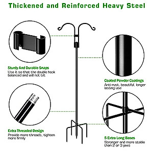 SVOPY 2Pack Double Shepherds Hooks for Outdoor 76 Inch Bird Feeder Pole with 5 Prongs Base, Adjustable Heavy Duty Garden Hook for Hanging Bird Feeder,Wedding Decor,Plant Baskets