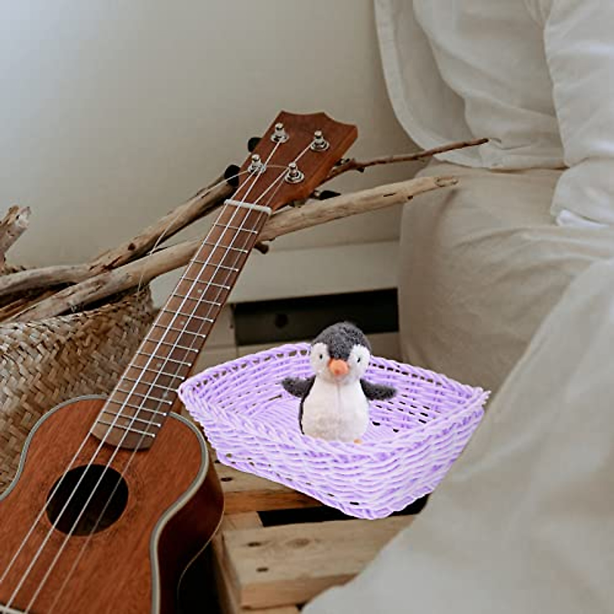 Cabilock Wicker Bin Countertop Storage Basket: Purple Storage Basket Organizer Makeup Sundries Display Bin Kids Toy Ornament Organizer Photography Prop