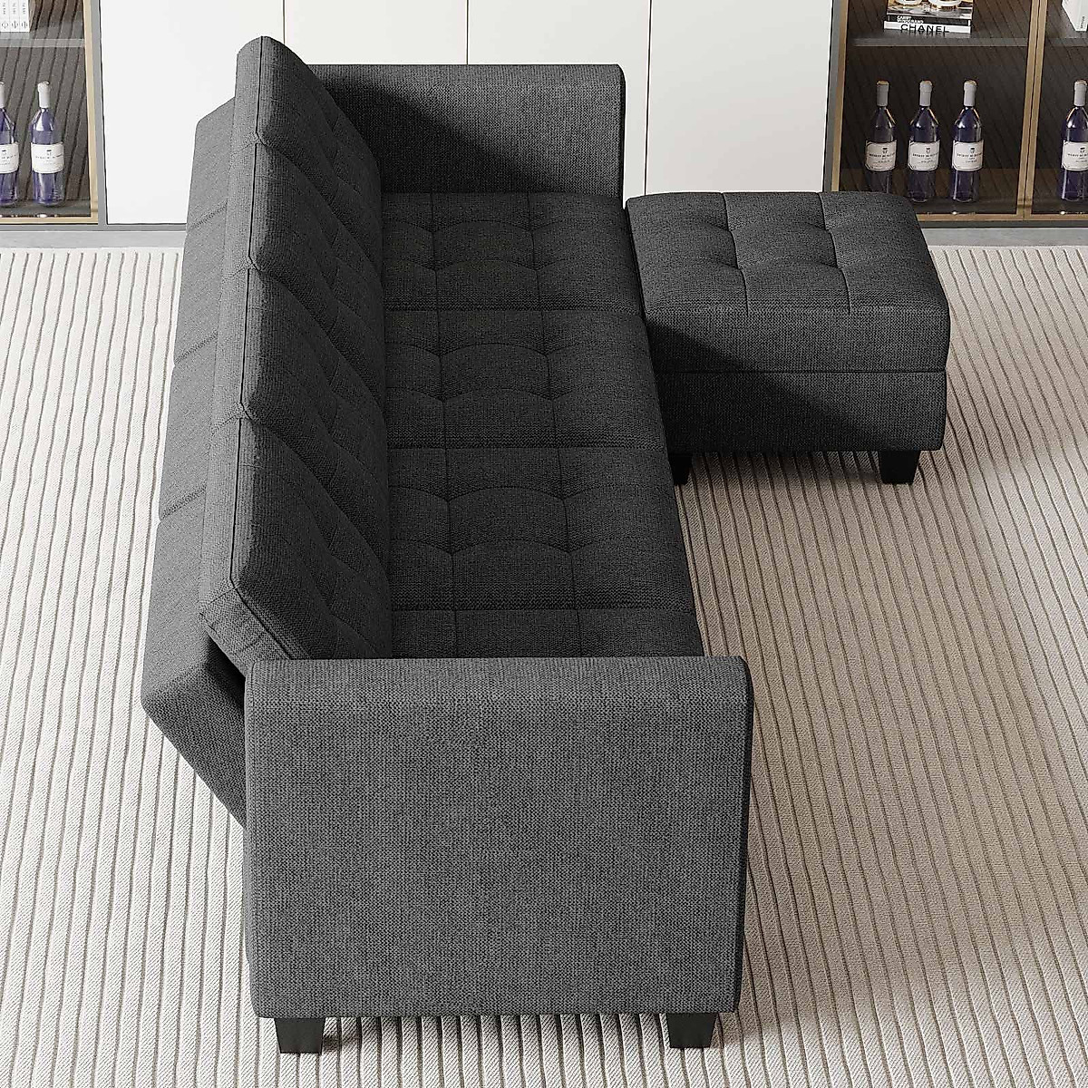 Belffin Convertible Modular Sectional Sofa Couch with Storage Seat L Shaped 4-Seat Sofa Couch with Reversible Chaise Modular Sectional Fabric Dark Grey