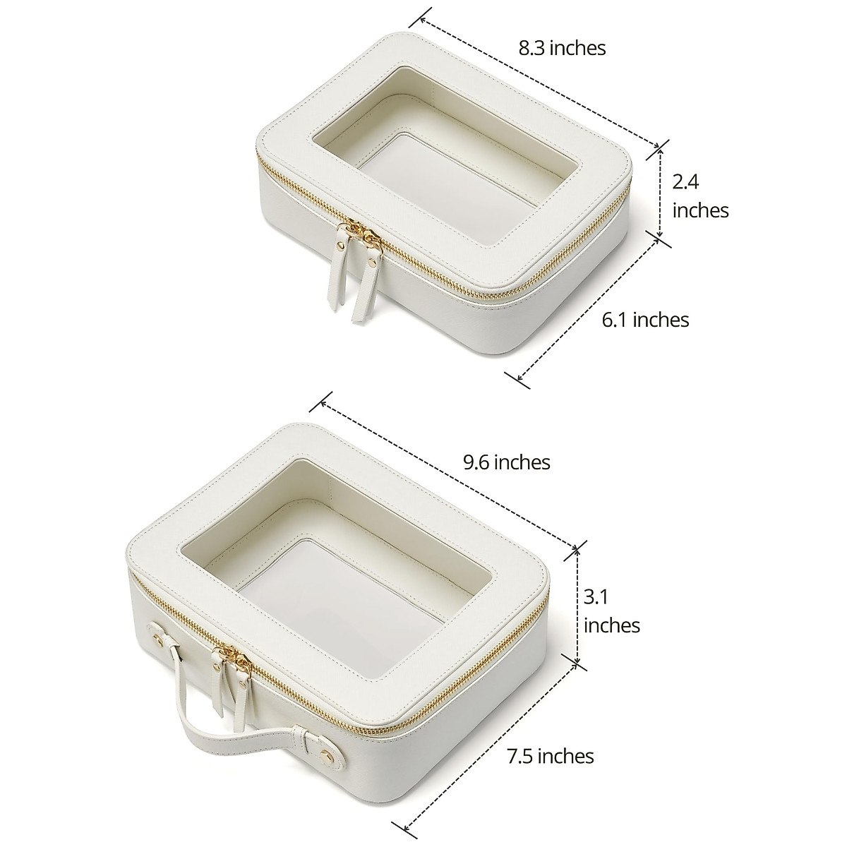 Popvibe Clear Makeup Case Set White Toiletry Bag Travel Large Clear Cosmetic Bag with Zipper, Big Make Up Bag Organizer Women Traveling TSA Approved Transparent Bag Car for Essentials